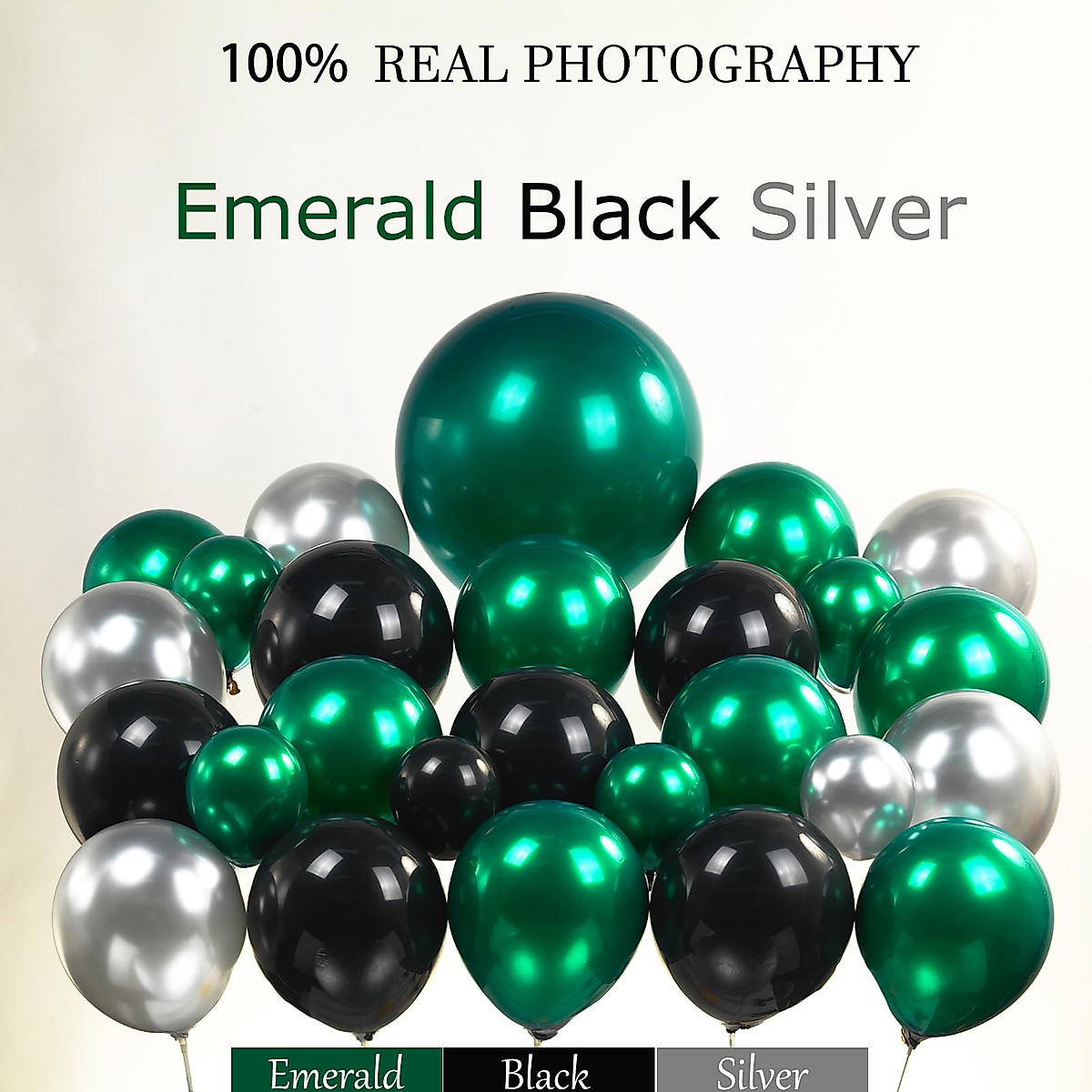 Emerald Green Silver Balloon Garland Arch Kit Double Stuffed Dark Green Black Balloons With Silver Star Balloons for Luxury Birthday Party Christmas grad decorations 2025 Decorations