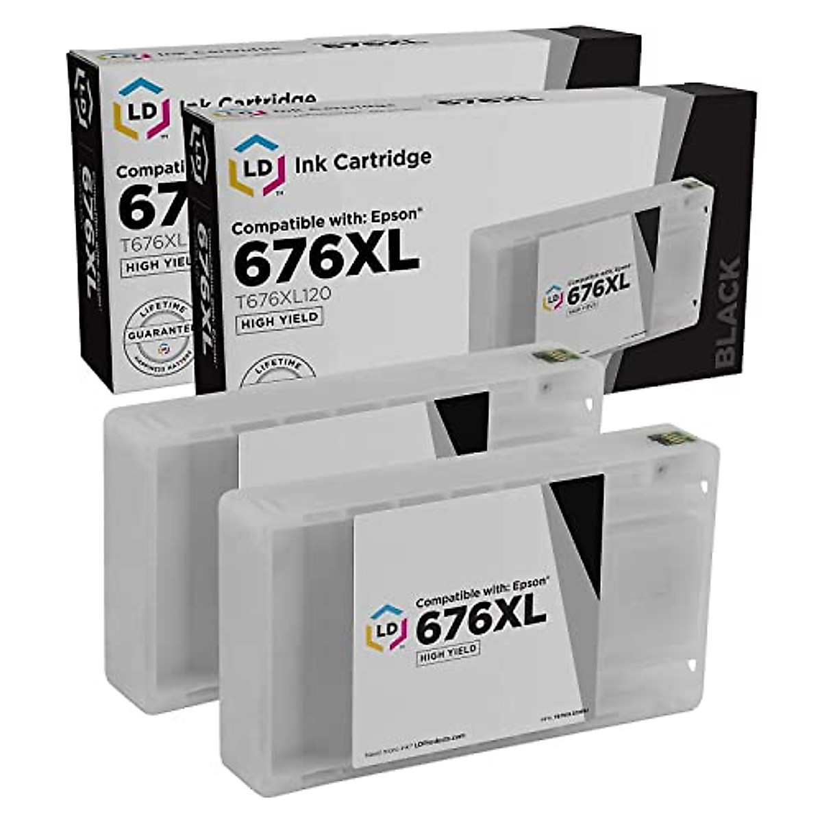 LD Products Remanufactured Ink Cartridge Replacements for Epson 676XL 676 T676XL120 High Yield (Black, 2-Pack) for Workforce WP-4020 WP-4530 WP-4540 WP-4010 WP-4023 WP-4090 WP-4520 WP-4533 WP-4590