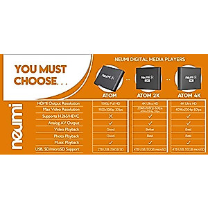 NEUMI Atom 4K Ultra-HD Digital Media Player for USB Drives and SD Cards - Plays 4K/UHD 60fps Videos, HEVC/H.265, HDMI and Analog AV, Automatic Playback and Looping Capability