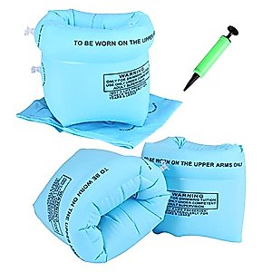 4 Pcs Arm Floaties Inflatable Toddler Baby Swimming Sleeves Rings Arm Bands Water Wings Pool Floats for Kids Adults Childern (Blue)
