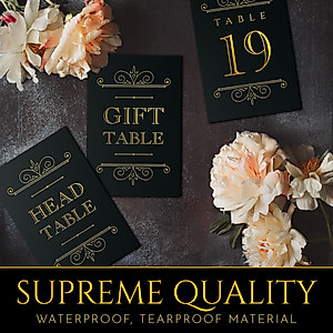 Black and Gold Table Number Cards 1 - 30 , Gold Stamped 4" x 6" Wedding Table Numbers , Double Side Printed Table Number Cards , Seating Chart , Black Table Numbers for Wedding Reception (32pcs)