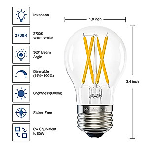 6 Pack Dimmable LED Light Bulbs 60 Watt Equivalent,6W E26 LED Bulb 2700K Warm White,A15 LED Bulb for Ceiling Fan Light Bulbs,Living Room,600LM