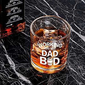 Modwnfy Father's Day Gifts for Dad, Dad Whiskey Glass, Funny Old Fashioned Glass for Dad Papa Father from Daughter Son, Dad Gift for Birthday Christmas, Working on My Dad Bod, 10 Oz