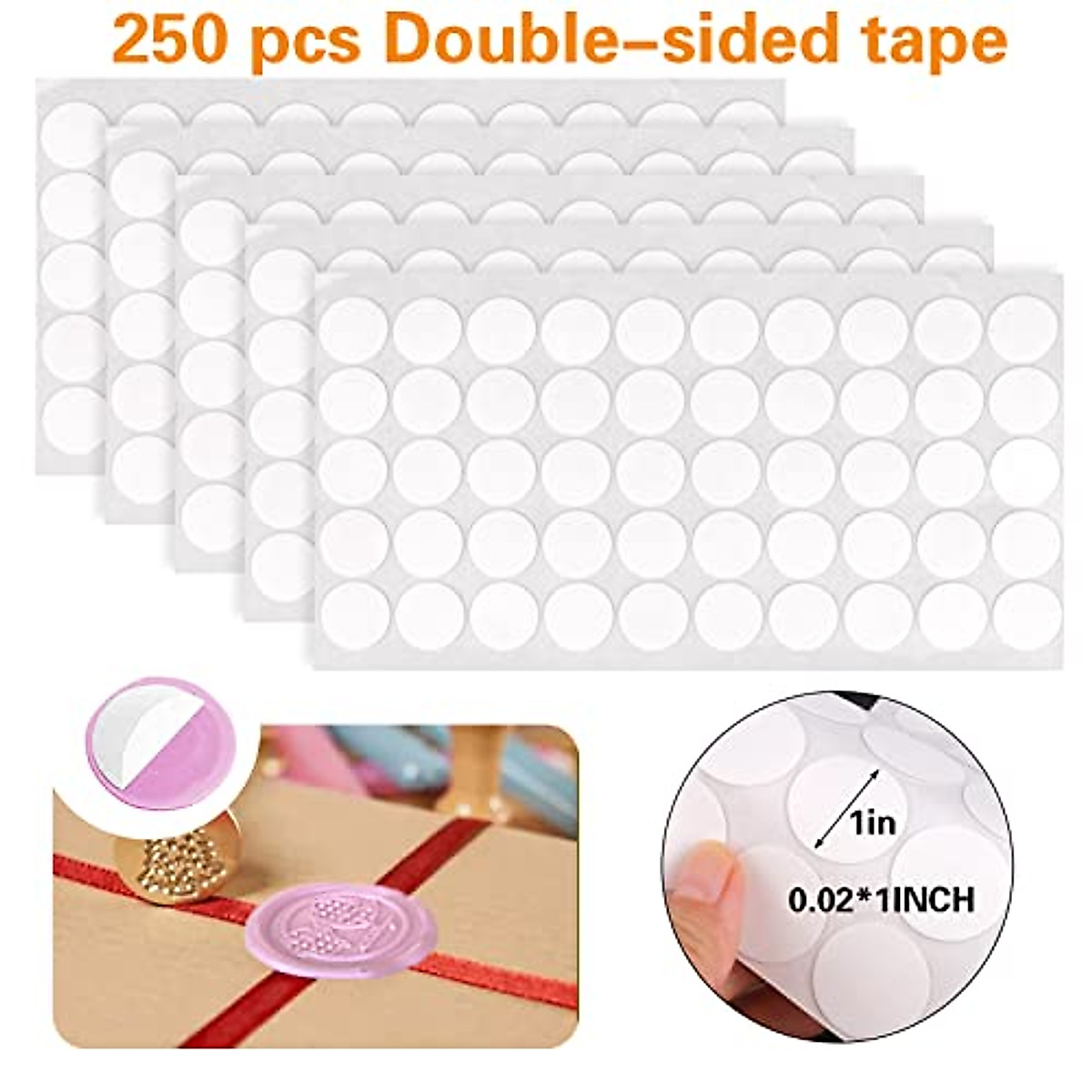 Palksky Adhesive Dots for Wax Seal, 250PCS Adhesive Wax Seal Backing for Wax Sealing, Transparent Removable Sticky Tack Putty for Wax Seal Stickers, Craft Adhesive Waxing(Diameter 1inch)