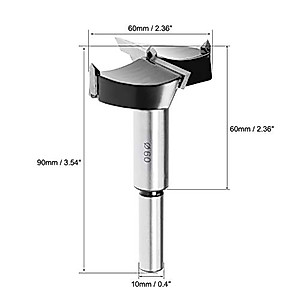 uxcell Forstner Drill Bits 60mm, Tungsten Carbide Wood Hole Saw Auger Opener, Woodworking Hinge Hole Drilling Boring Bit Cutter (Black, Silver Tone)