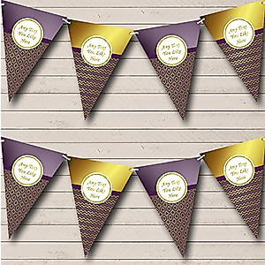 Elegant Plum Purple Gold Personalized Engagement Party Bunting Banner Garland