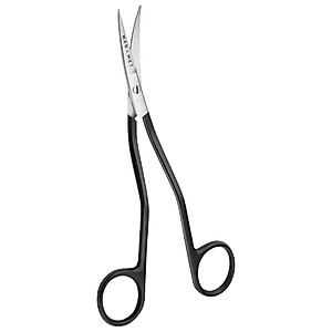 MAKER AND MARKET Applique Long Thin Needlepoint Blade 6.1 Inch - Double Bent Curved Offset Handle Scissors with Pouch Sleeve for Embroidery, Fabric, Thread, Knitting, Sewing, Arts & Craft (Black)