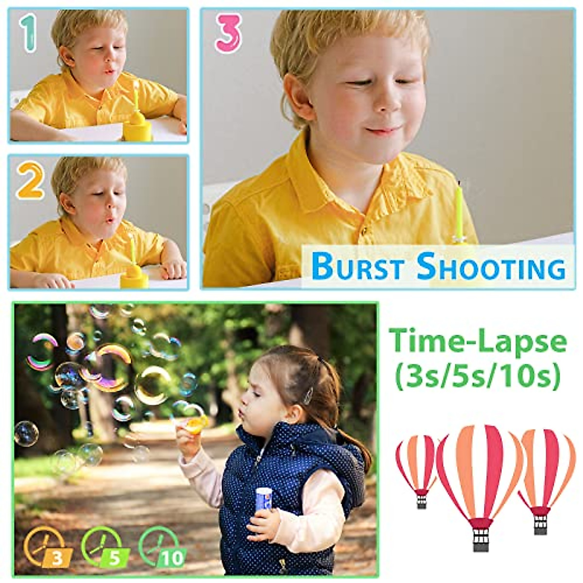 Acelane Kids Camera Digital Video Camera Recorder Mini Camcorder with 1080P 2.4 inch Screen, 32GB SD Card, Rechargeable, Birthday Christmas Holiday Party Gift Toy for Toddler Boys Girls Age 3+, Blue