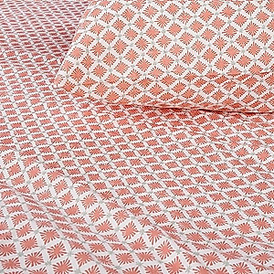 Martex 200 Thread Count Long Staple 100% Organic Cotton 4 Piece King Bed Sheet Set - 1 Fitted Sheet, 1 Flat Sheet, 2 Pillow case - Hotel Quality Fade Resistant - King Size Sheet Set (King, Orange)