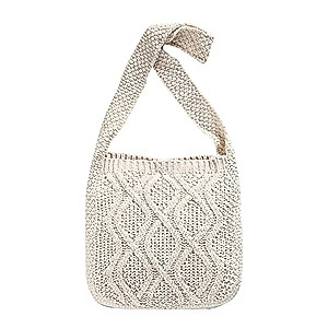 gabangjange Crochet Shoulder HandBags Hobo Knitted Tote Bag Shopping Bags Ivory