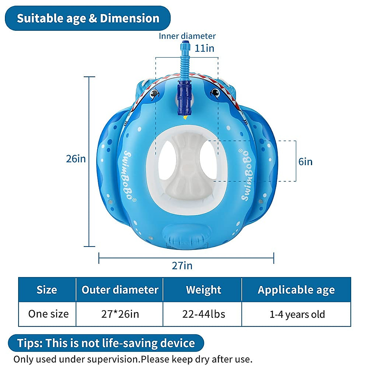 Swimbobo Toddler Pool Float Kids Inflatable Swim Seat Boat Ship Pool Toys for Toddlers and Children(Shark with Squirt Gun)