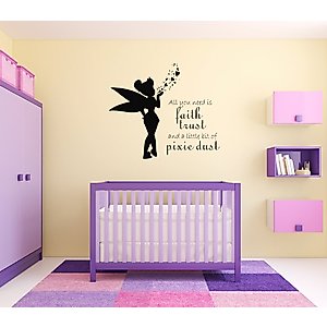 Tinkerbell Wall Vinyl Sticker Fairy Tale Little Peter Pan in London Big Ben Moon Cartoon Character Girl Boy Nursery Kids Room Poster Art Tinker Bell SA1475