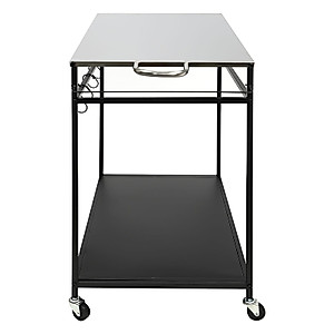 Gagalayong Double-Shelf Movable Outdoor Grill Cart Pizza Oven Stand, Multifunctional Kitchen Food Prep Table with Drawer, Black Solid Steel Dining Worktable on 4 Wheels & Seasoning Tray