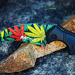 MTECH USA – Fixed Blade Knife – Serrated Hawkbill Blade w/Multi-Color Weed Pattern, Black Injection Molded Handle, Full Tang, Nylon Fiber Sheath - Hunting, Camping, Survival, EDC – MT-20-63WD