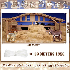 Preboun Christmas Nativity Garage Door Banner Cover Nativity Stable Scene Backdrop Banner Farm Barn Backdrop Christmas Banner Western Photo Backdrop Outdoor Xmas Holiday Winter Party Decor (6 x 13 FT)