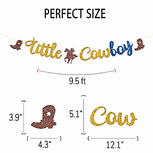 Little Cowboy Banner Gold Gliiter Western Cowboy One 1st Birthday Banner for Little Boy Gender Reveal Welcome Baby Boy Birthday Party Decorations