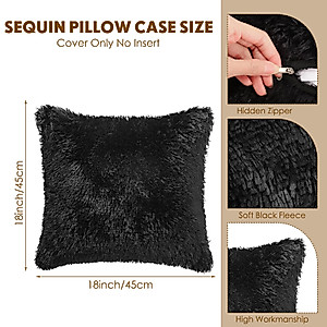 Mixweer 4 Pcs Sequin and Fluffy Pillow Cases Glitter Pillow Covers Faux Fur Throw Covers Decorative Cushion Case for Couch Bed Sofa Wedding, No Insert(18'',Gold, Black)