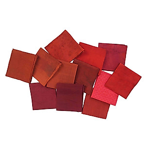 VintageandYou 12 Pieces Reclaimed Sari Silk Fat Quarter Fabric Bundle DIY Sewing Craft, 18 x 22 Inches- Red