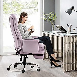 BOSMILLER Office Chair, Modern Home Office Desk Chairs with Wheels and Retractable Footrest, Adjustable Backrest Velvet High Back Office Chair, Computer Chairs for Bedroom (Light Purple)