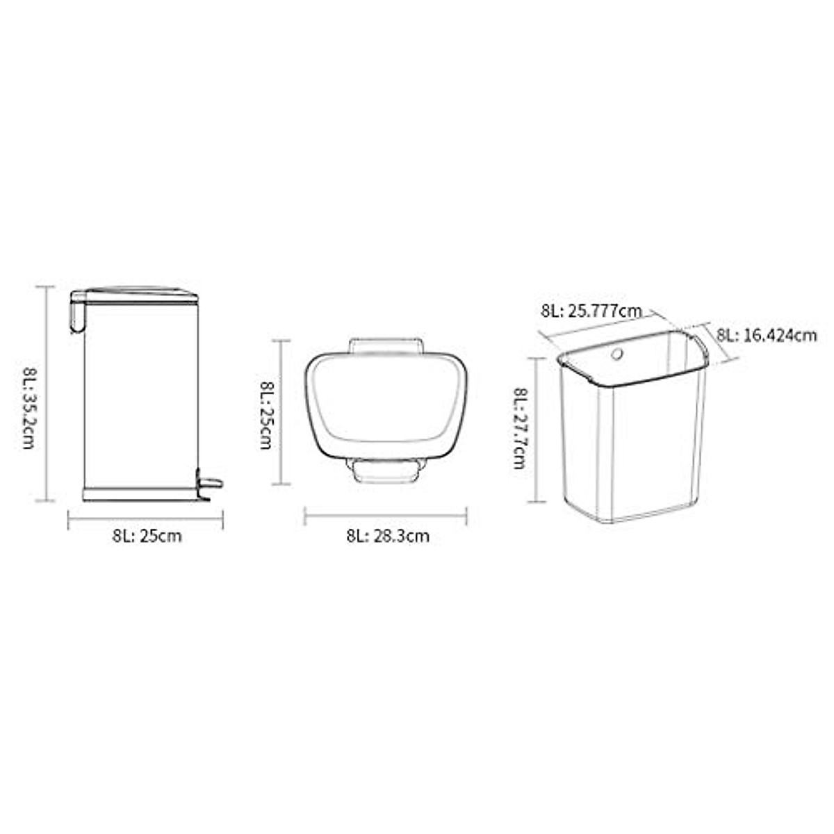 TKFDC Slim Profile Bathroom Waste Bin in Stainless Steel, Brushed Stainless Steel (Color : C)