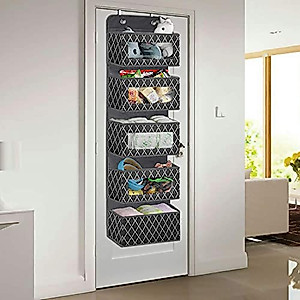 2 Pack Over The Door Hanging Organizer with 5 Large Pockets - Foldable Wall Mount Fabric Storage with Clear Window and 2 Metal Hooks for Pantry,Closet,Kitchen,Nursery,Bathroom,Dorm-49.6x12.2x5 inches
