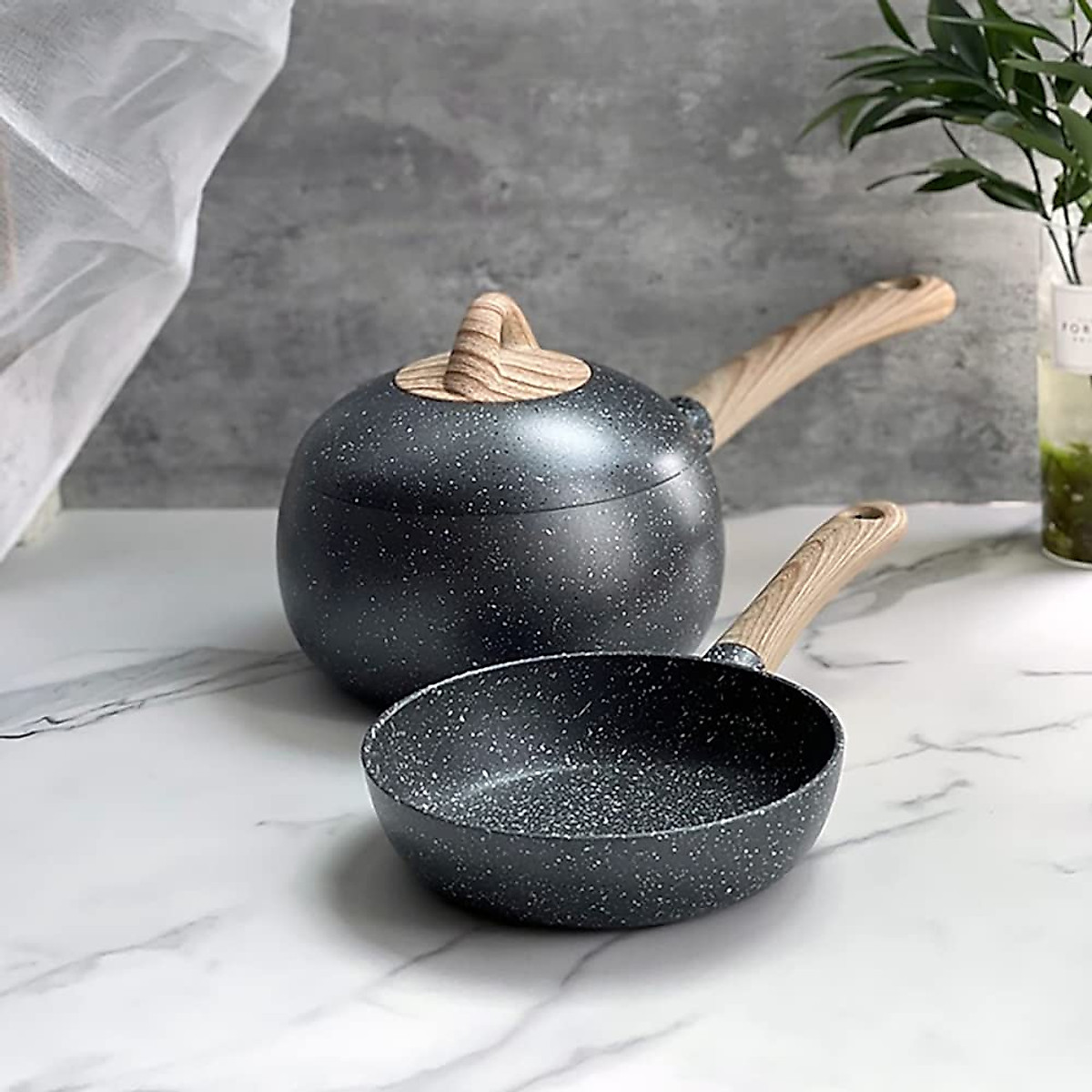 Amercook Spherical Non Stick Wok with Lid, Frying Pan and Pot Set, Small Skillet PFOA Free, 6 Inch