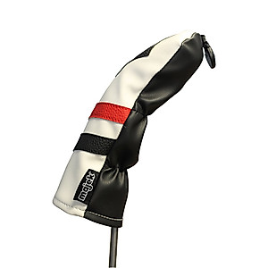 Majek Retro Golf Headcover White Red and Black Vintage Leather Style Hybrid Head Cover Classic Look, Wheel Tag Includes Numbers 3 Through 7 Plus X