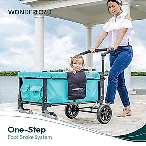 WONDERFOLD W1 Original Double Stroller Wagon (2 Seater) - Collapsible Wagon Stroller with Seats with 5-Point Harnesses, Adjustable Push Handle, and Sun Canopy, Fuschia Pink