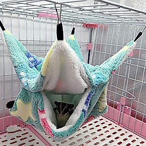 Vedem Small Animals Hanging Bunkbed Fleece Cage Hammock Bed for Hamster Sugar Glider Ferret Squirrel Chinchilla (Star-Green)