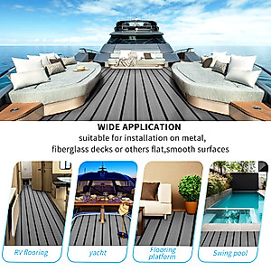 Boat Flooring EVA Foam Faux Teak Marine Mat Self-Adhesive Decking Sheet Non Slip Carpet for Motorboat RV Yacht Kayak Surfboard Deckinging (35in x 94in Grey with Black Seam Lines)