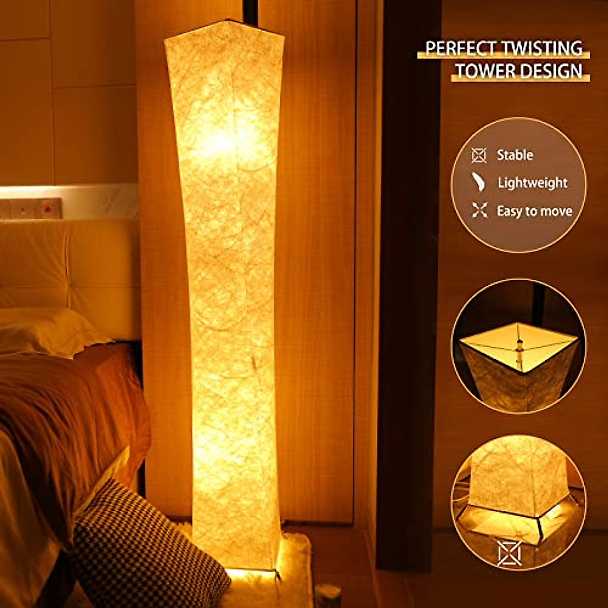 LEONC Design 65'' Creative LED Floor Lamp, Softlighting Minimalist Modern Contemporary with Fabric Shade & 2 Bulbs Floor Lamps for Living Room Bedroom Warm Atmosphere(Tyvek Dupont 10 x 10 x 65 inch)