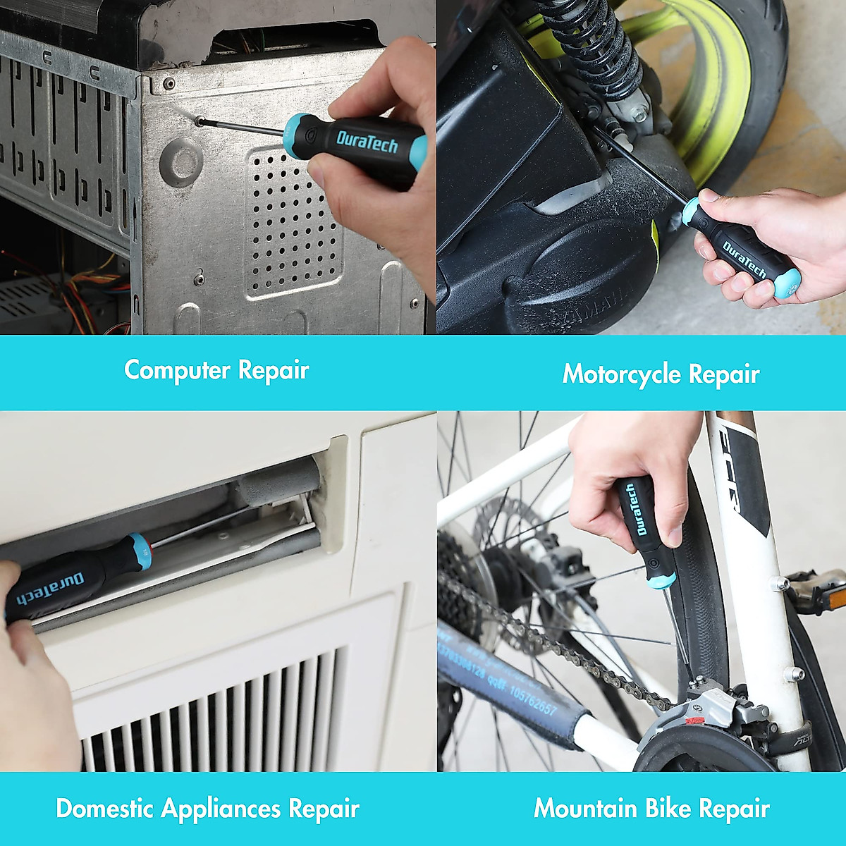 DURATECH 6-Piece Magnetic Screwdrivers Set, 3 Phillips and 3 Flat Head S2 Steel Screwdriver Set with 180° Rotating Storage Rack, Professional Cushion Grip Screw Drivers Tool Set