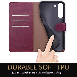 SUANPOT for Samsung Galaxy S21+/S21 Plus 6.7"(Non S21 6.2") with RFID Blocking Leather Wallet case Credit Card Holder, Flip Folio Book Phone case Shockproof Cover Women Men for S21 Plus case Wine Red