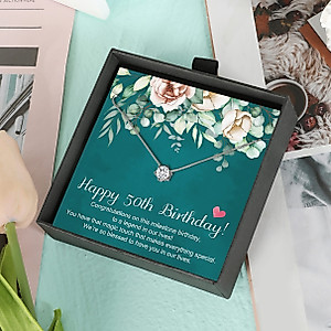 JeeweLife 50th Birthday Gift for Women, Sterling Silver Necklace with Cubic Zirconia, Perfect for Women 50+