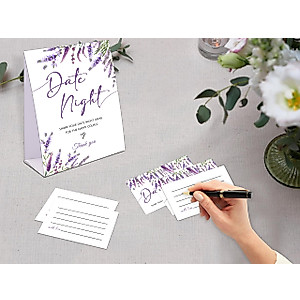 Lavender Purple Date Night Game, Date Night Ideas Sign with 50 Cards, Bridal Shower Game, Modern Bridal Shower Decorations, Wedding Date Night Advice - 09
