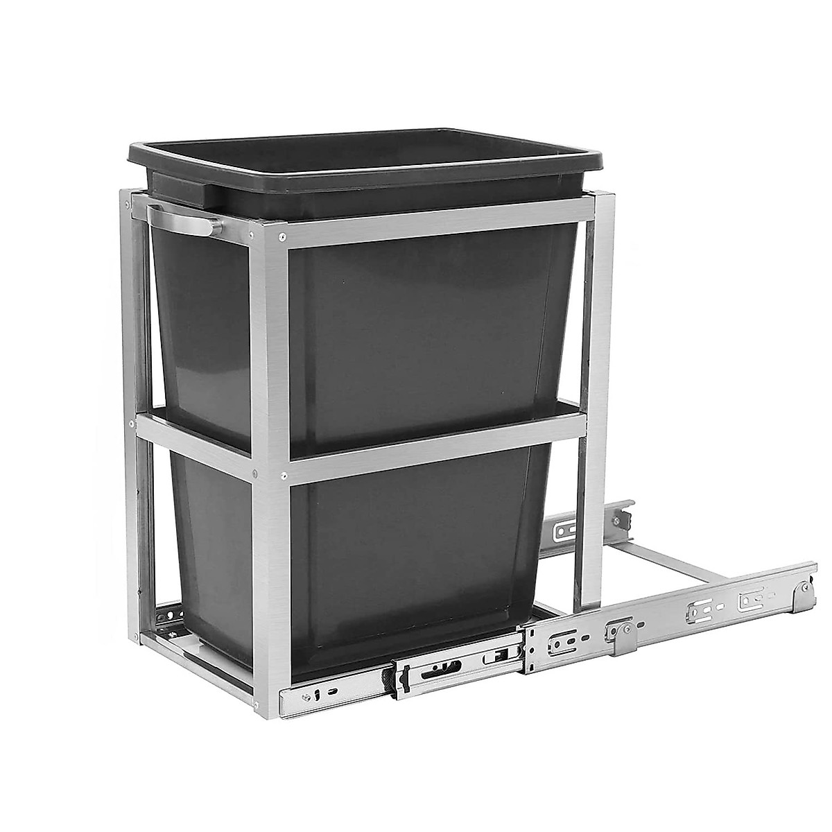 ONG Undermount trash bin pull out trash can under cabinet,Sliding Pull-Out Kitchen under Mount Waste Containers, Trash Bins Recycling Garbage Can, Heavy-Duty Steel Frame, 32-Quart Kitchen Cabinet Organizer, with Soft-Close Slides, Waste Basket Included