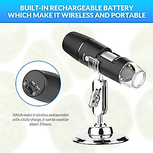 Handheld Digital Microscope Wireless Portable for Kids Adults 50x-1000x Magnification with 360 Rotate Stand Compatible with iOS/Android iPhone, iPad