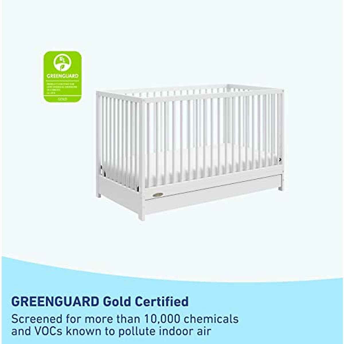 Graco Teddi 5-in-1 Convertible Crib with Drawer (White) – GREENGUARD Gold Certified, Crib with Drawer Combo, Full-Size Nursery Storage Drawer, Converts to Toddler Bed, Daybed and Full-Size Bed
