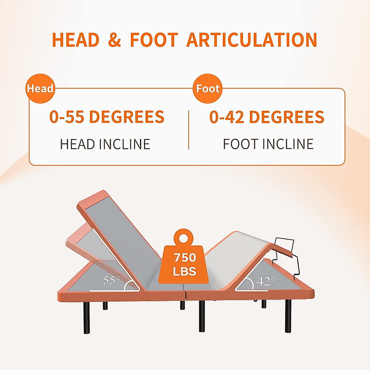ESHINE Adjustable Bed Frame King - Ergonomic Electric Bed Base, Foot & Head Incline, APP Control, Wireless Remote, Zero Gravity, Anti-Snore, King, 2000 Series