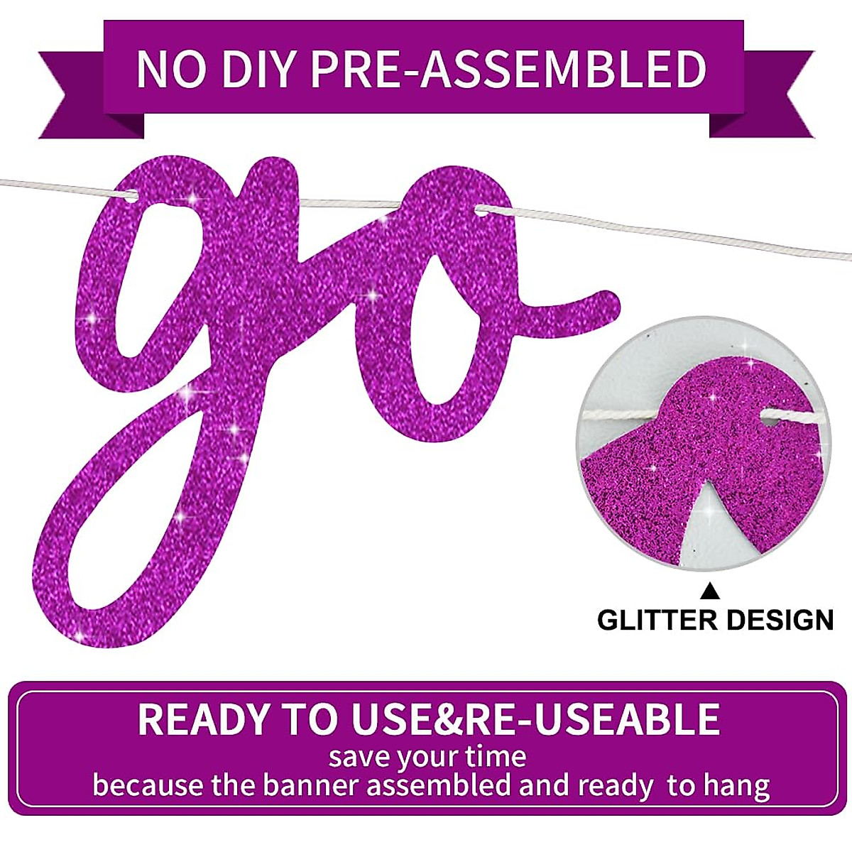 BEISHIDA Purple Go Shawty It's Your Birthday Banner - NO DIY - Hip Hop Theme Glitter Happy Birthday Banner - Pre-Strung - Purple Rap Theme Happy Birthday Sign for Man Women birthday Party Supply