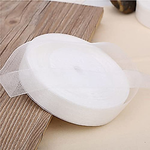 MUWOOB 1 inch White Organza Ribbon, 50 Yard Sheer Chiffon Ribbon for Gift Wrapping, Transparent Wired Tulle Ribbon for Holiday Presents, Birthday Cards, Wedding Party Decoration, Hair Bows Making