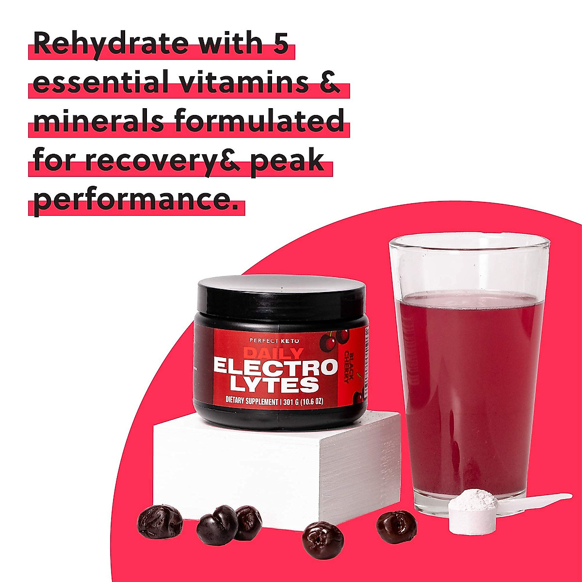 Perfect Keto Electrolytes Hydration Powder | Supports Hydration, Recovery & Healthy Immune System | Sugar Free, Low Carbs, Calories or Fillers | Keto-Friendly & Non-GMO (Black Cherry)