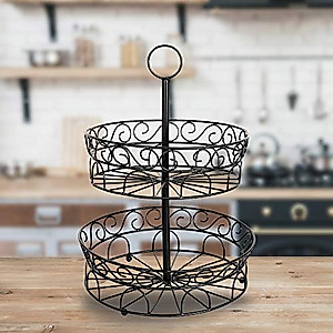 ARTISANS VILLAGE 2 Tier Wire Fruit Basket - Round Metal Standing Basket Display Stand - Screws Free Design for Storing & Organizing Fruits, Vegetables - Freestanding Rustic Decorative Basket