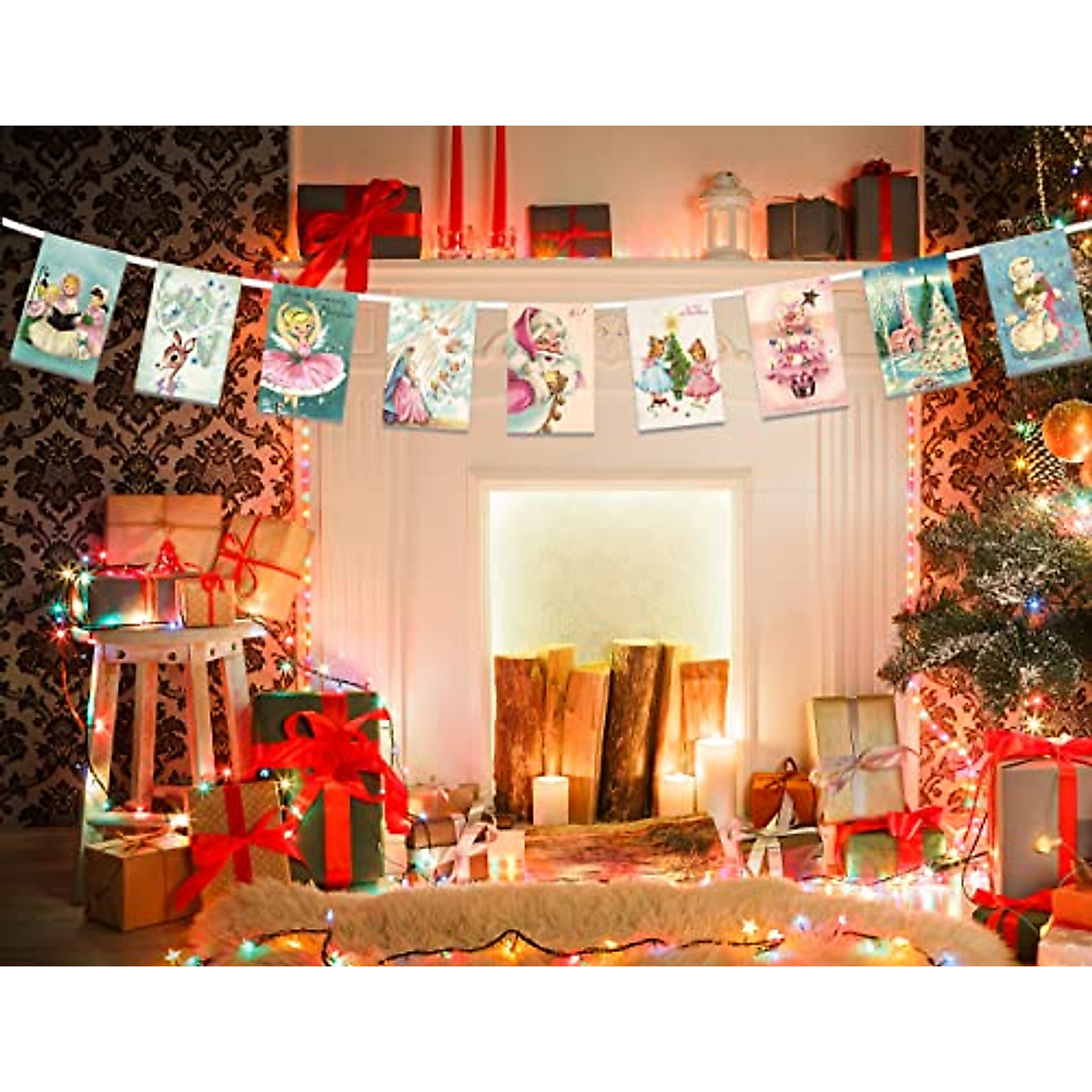 Vintage Style Christmas Banner Retro Christmas Garland Retro Christmas Bunting Decoration Vintage Style Xmas Bunting Banner for Home Fireplace Christmas Holiday New Year Party Indoor Outdoor Decor