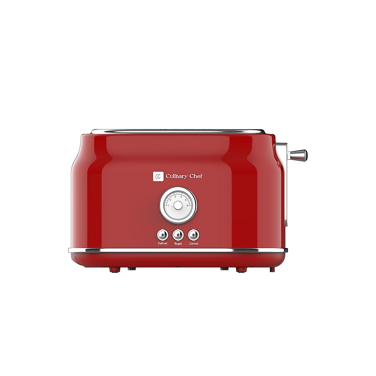 CULINARY CHEF CCTO102-RED, 2 Slice Toaster, Retro Style, Wide Slot for Bread, English Muffins, Croissants, and Bagels, 5 Adjustable Toast Settings, Cancel and Defrost, 900w, Red
