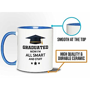 Flairy Land Graduation 2Tone Blue Mug 11oz - All Smart and Stuff - Graduation Gifts for Her Senior Graduation College Student College Graduate Classmate MBA Grad