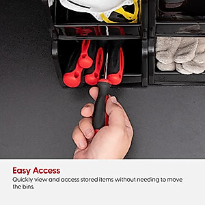 IRIS USA Inc. 13" x 6" x 5" Large Plastic Stackable Open Front Organizer bin Caddy Basket for Refrigerator Freezer Kitchen Pantry Cabinet Workshop Garage Classroom Office Crafts Supplies 8 Pack Black