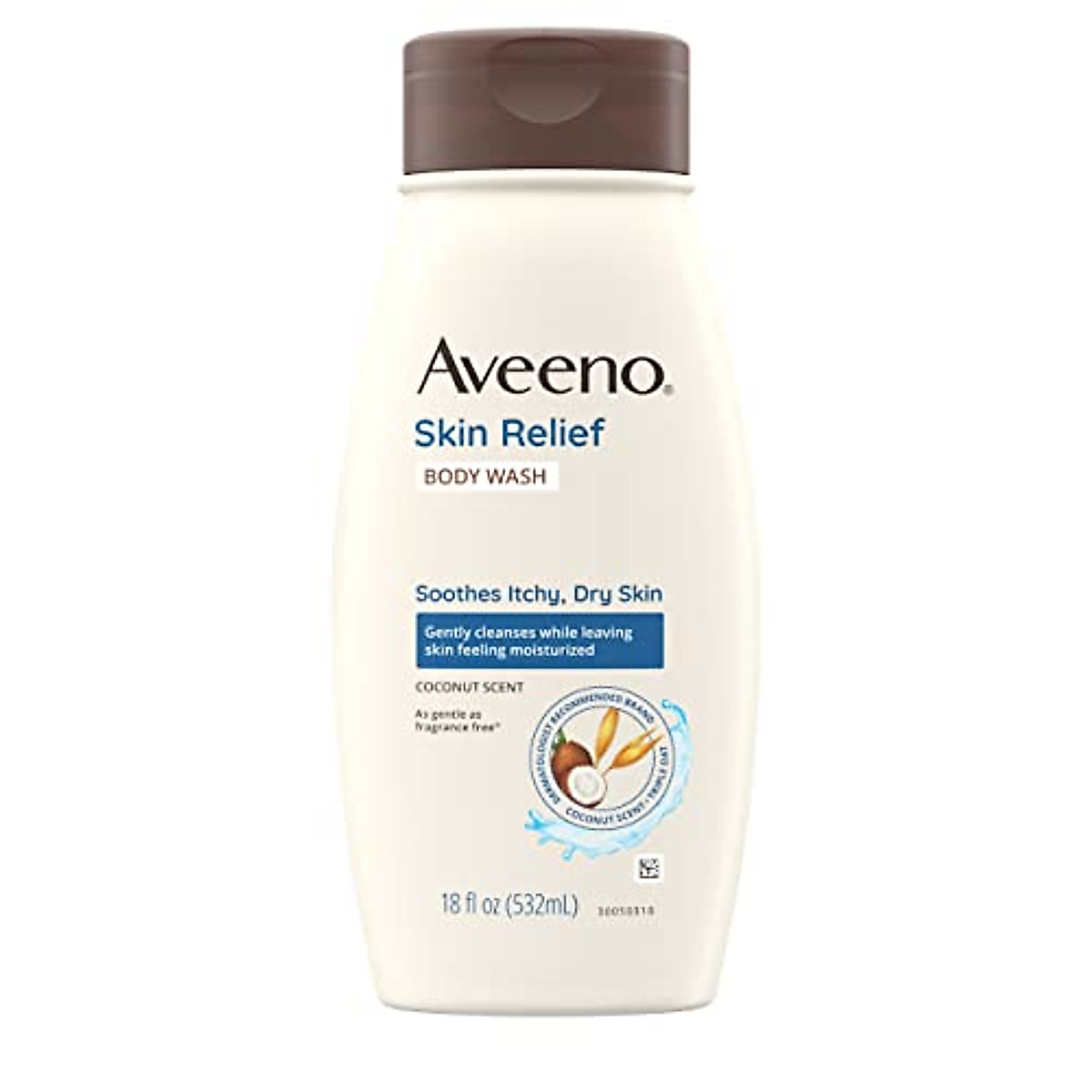Aveeno Skin Relief Body Wash with Coconut Scent & Soothing Triple Oat Formula, Body Wash Soothes Itchy, Dry Skin, Coconut Scented Cleanser is as Gentle as Fragrance Free, 18 fl. oz