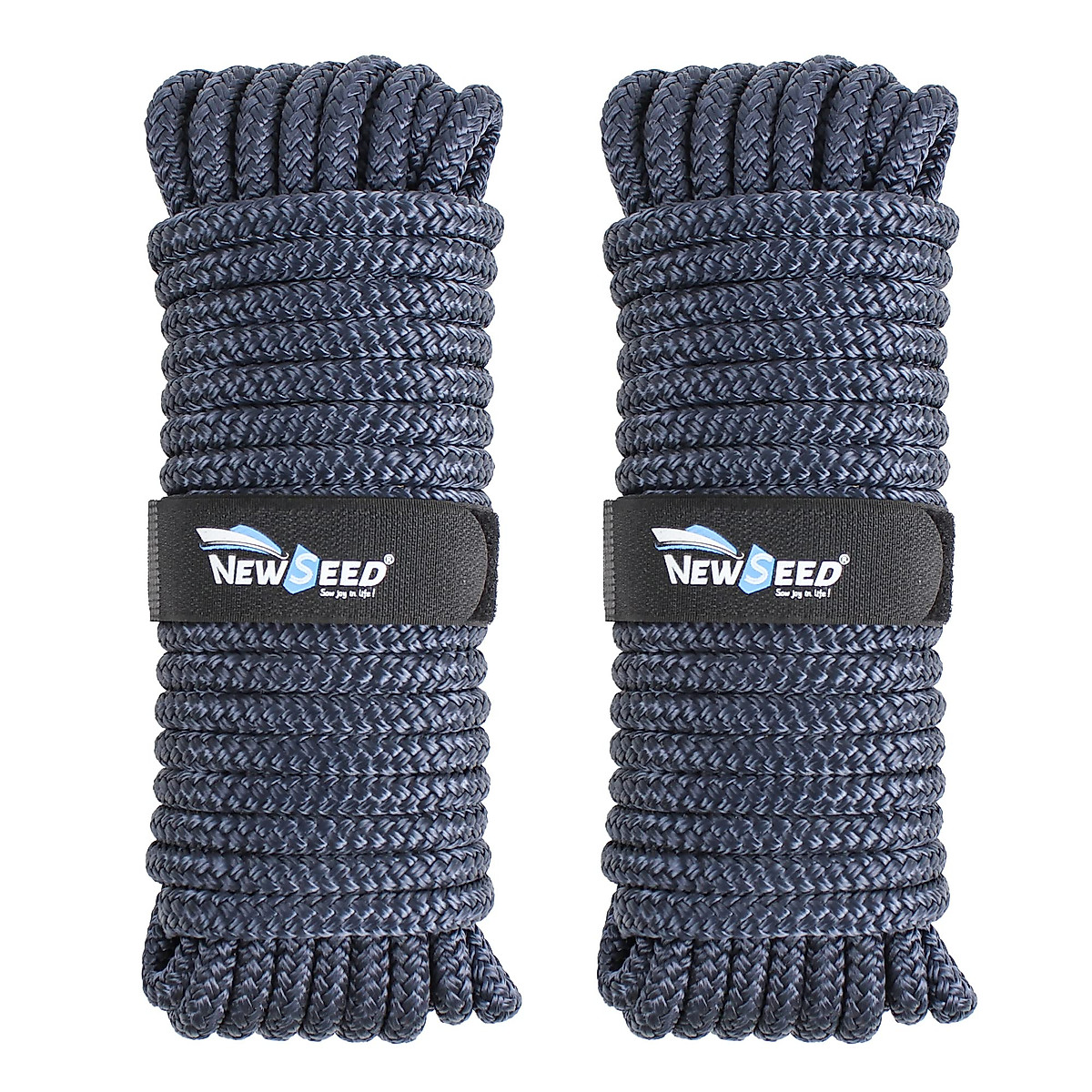 MALZE-NEWSEED Dock Lines 2 Pack 3/8" x 35' Double Braided Nylon Boat Rope with 12" Eyelets, Marine Grade Premium Mooring Lines for Docking, Navy Blue