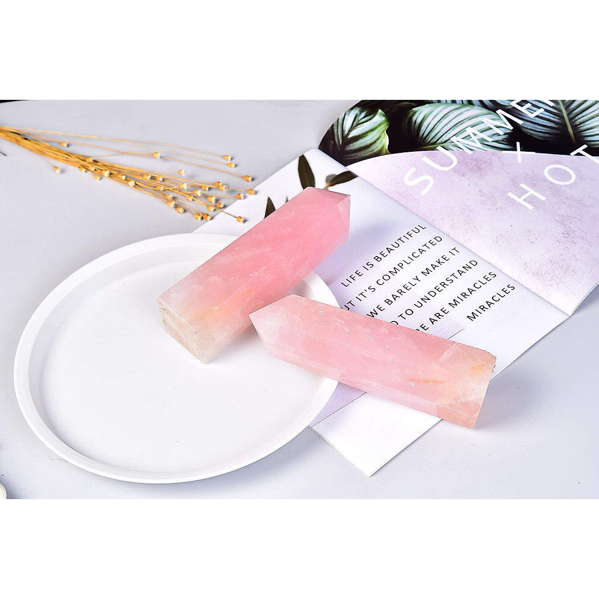 AMOYSTONE Rose Quartz Obelisk Tower Large Healing Crystal Wand Point 6 Faceted Reiki Chakra Meditation Therapy Pink 1.1-1.7 LBS